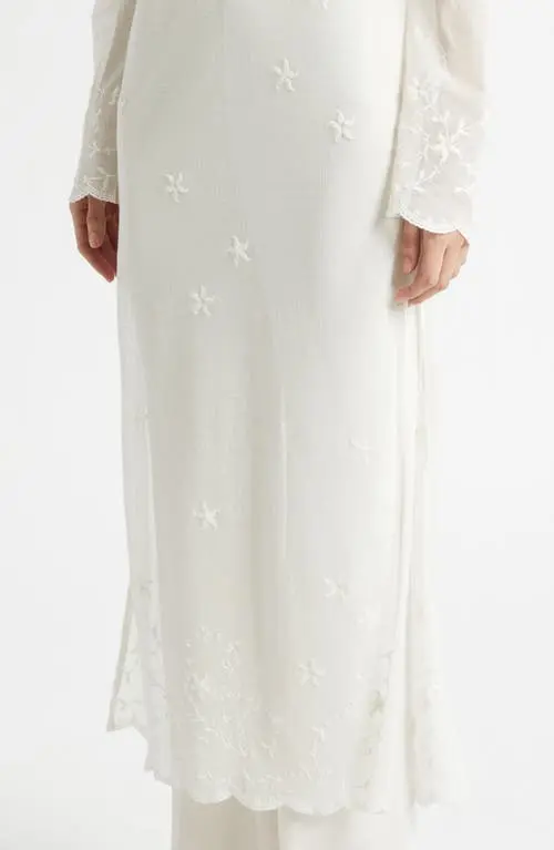 Posse Cove Sheer Embroidered Open Knit Kaftan - Pearl