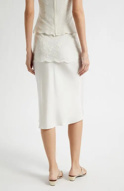 Posse Cove Lace Stretch Silk Midi Skirt - Pearl
