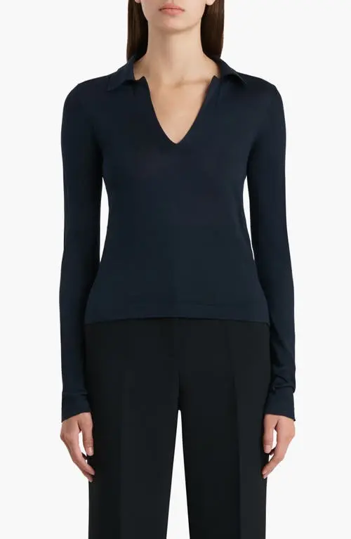 Khaite Mikel Wool Blend Polo Sweater - Midnight Navy