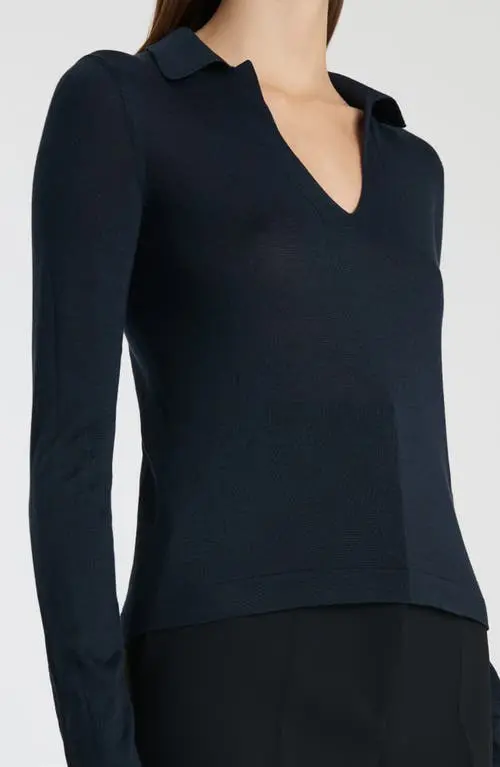 Khaite Mikel Wool Blend Polo Sweater - Midnight Navy