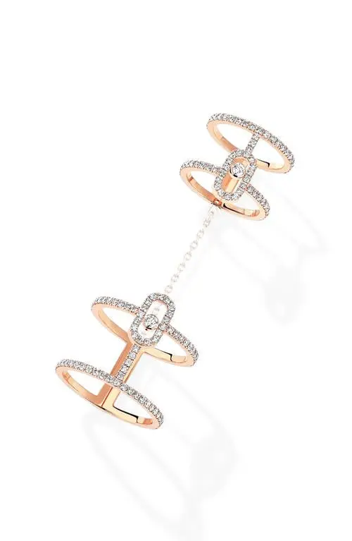 Messika Move Uno Diamond Pavé Double Ring With Detachable Chain - Pink Gold