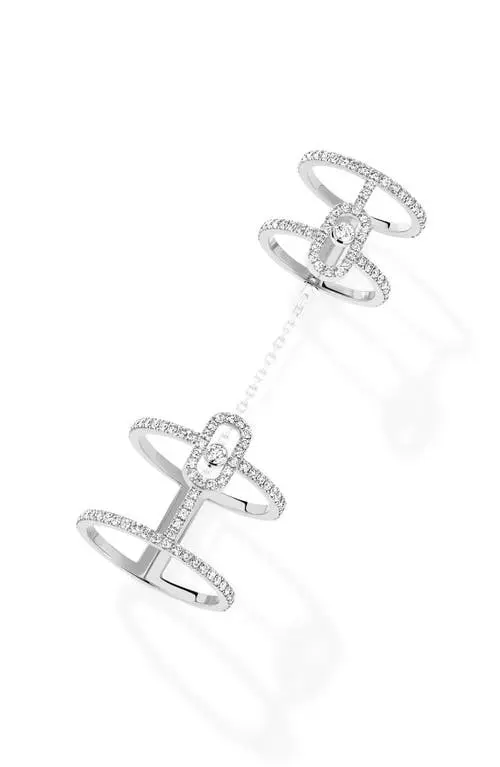 Messika Move Uno Diamond Pavé Double Ring With Detachable Chain - White Gold