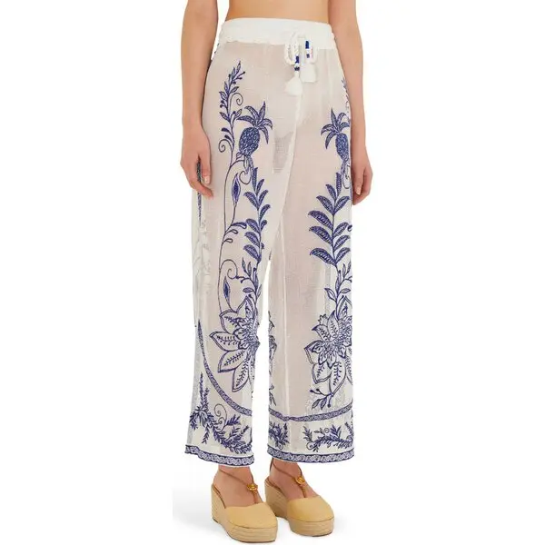 Farm Rio Nina Floral Embroidery Open Stitch Cover-up Pants - Nina Embroidery Off-