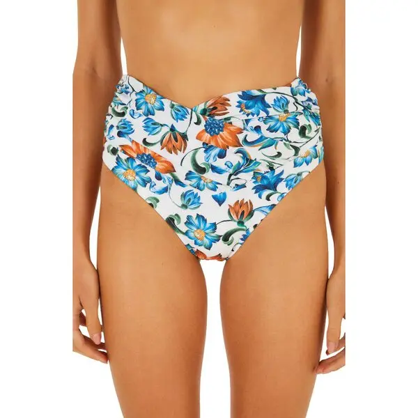Farm Rio Flora Tile High-waist Bikini Bottoms - Flora Tile Off-white