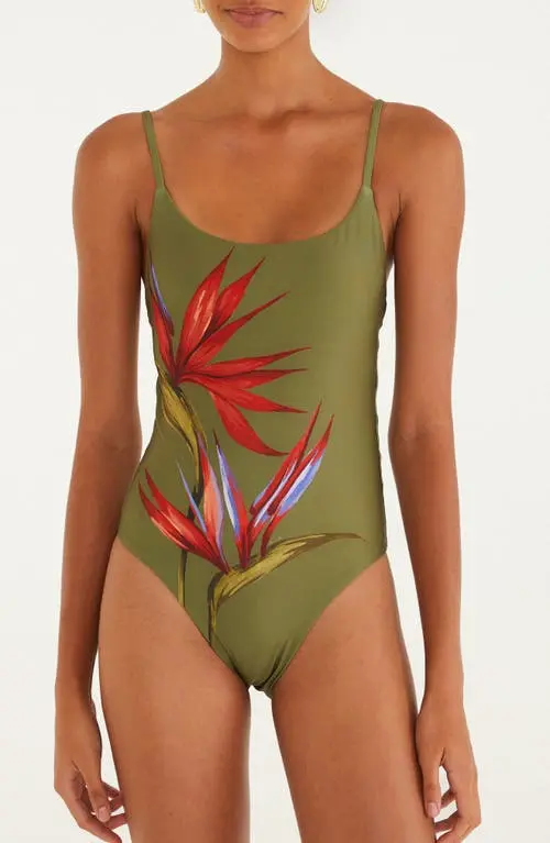 Farm Rio Strelitzia Floral One-piece Swimsuit - Strilitzia Dark Green