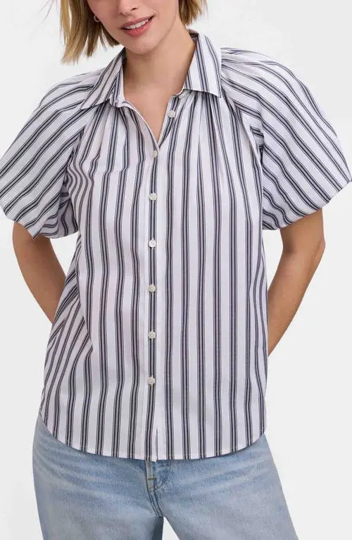 Foxcroft Striped Puff Sleeve Button-up Shirt