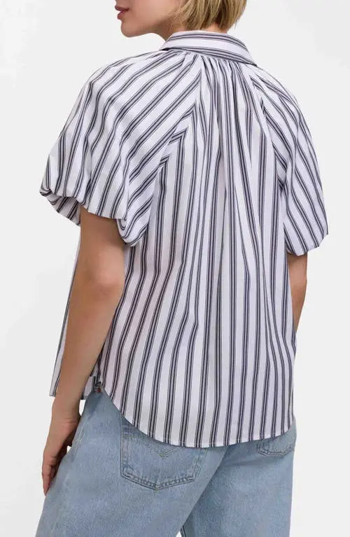 Foxcroft Striped Puff Sleeve Button-up Shirt