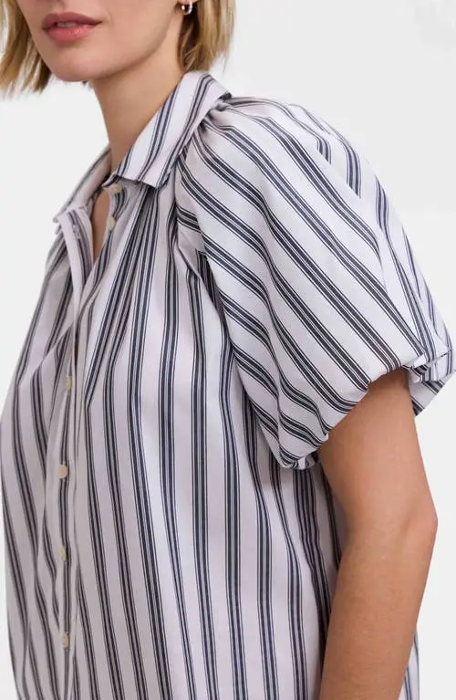 Foxcroft Striped Puff Sleeve Button-up Shirt