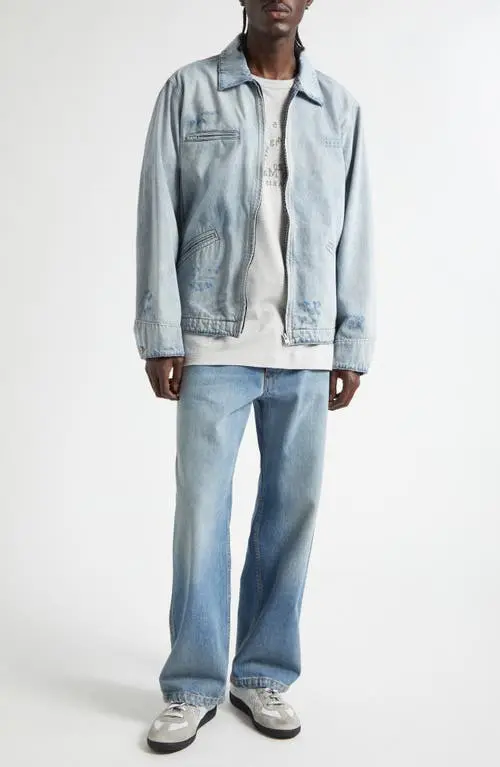 MAISON MARGIELA Distressed Zip-up Denim Trucker Jacket - Light Blue