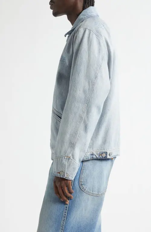 MAISON MARGIELA Distressed Zip-up Denim Trucker Jacket - Light Blue