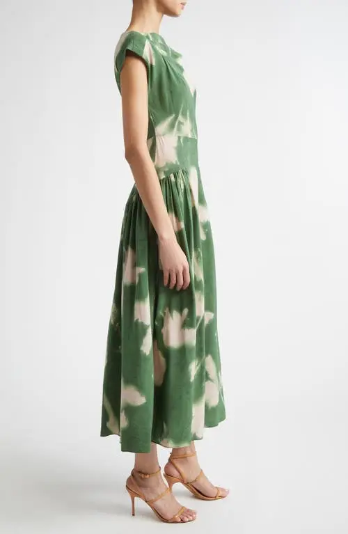 Lela Rose Abstract Floral Draped Crepe A-line Midi Dress