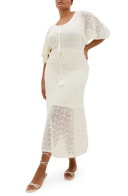 City Chic Cassie Open Stitch Maxi Dress - Creme
