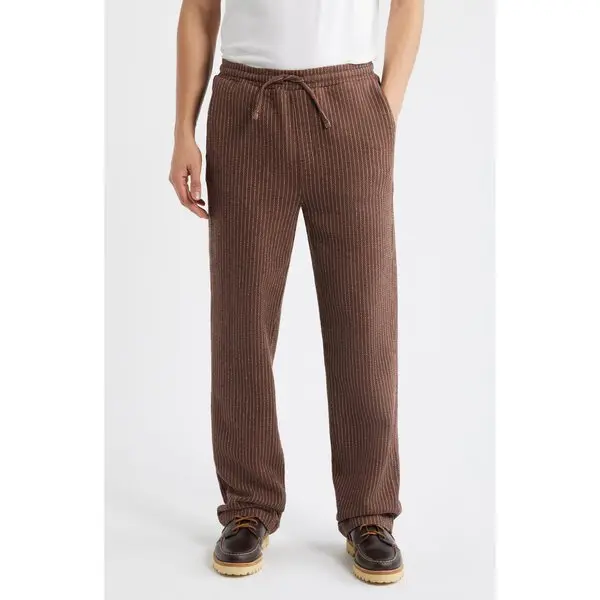 PERCIVAL Sorrento Pinstripe Cotton & Linen Drawstring Pants - Brown