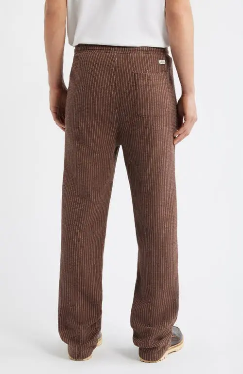 PERCIVAL Sorrento Pinstripe Cotton & Linen Drawstring Pants - Brown