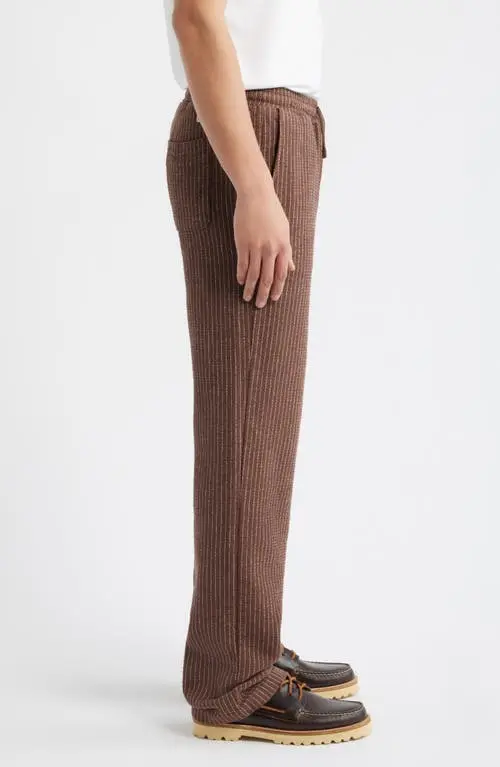 PERCIVAL Sorrento Pinstripe Cotton & Linen Drawstring Pants - Brown
