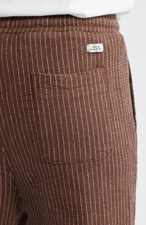 PERCIVAL Sorrento Pinstripe Cotton & Linen Drawstring Pants - Brown