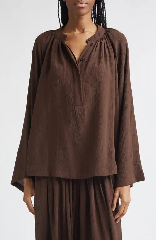 Michael Kors Silk Seersucker Poet Shirt - Espresso