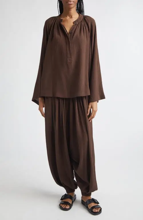 Michael Kors Silk Seersucker Poet Shirt - Espresso
