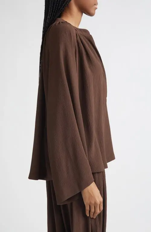 Michael Kors Silk Seersucker Poet Shirt - Espresso
