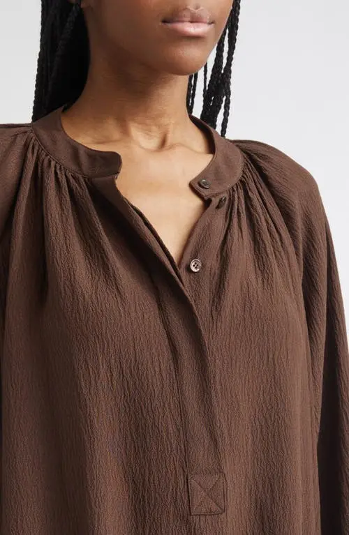 Michael Kors Silk Seersucker Poet Shirt - Espresso
