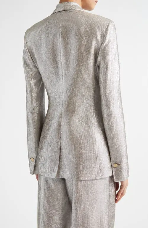St. John Shawl Collar Lamé Suiting Jacket - Antique Silver