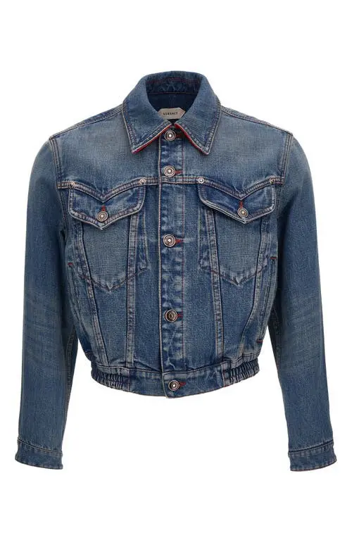 Versace Cropped Denim Trucker Jacket - Medium Blue