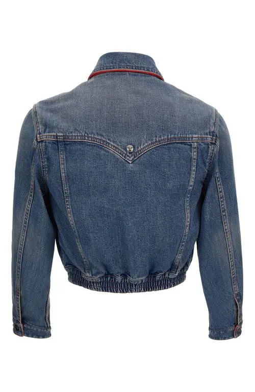 Versace Cropped Denim Trucker Jacket - Medium Blue