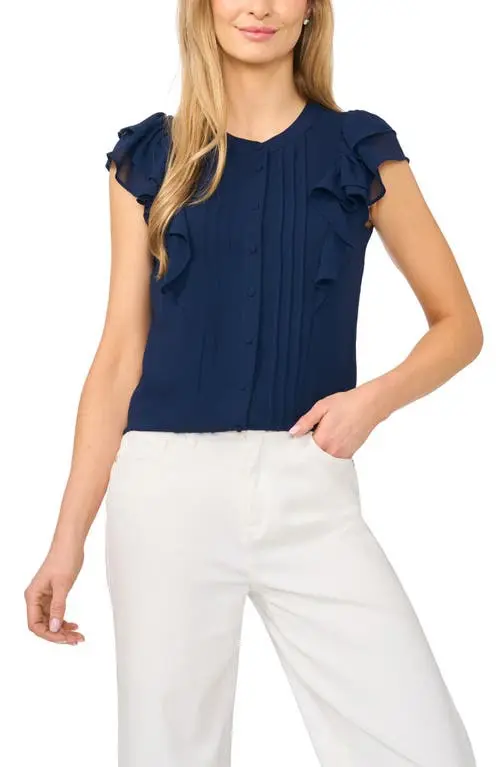 CECE DUPRAZ Ruffle Sleeve Pintuck Top