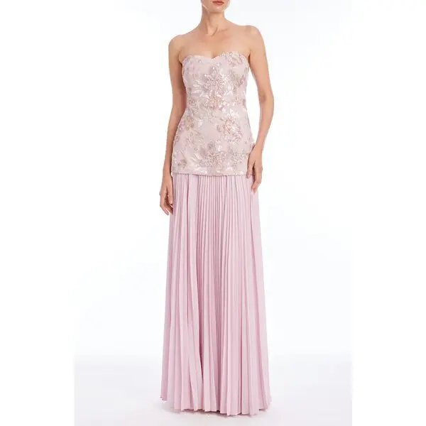Badgley Mischka Embellished Drop Waist Evening Gown