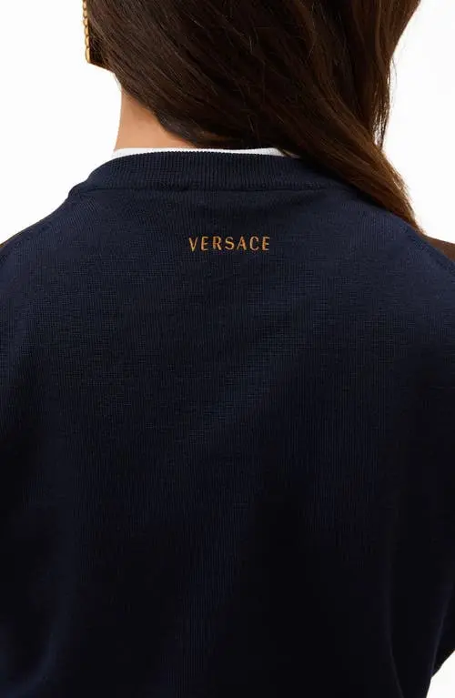 Versace Embroidered Virgin Wool Shirt Cardigan - Navy