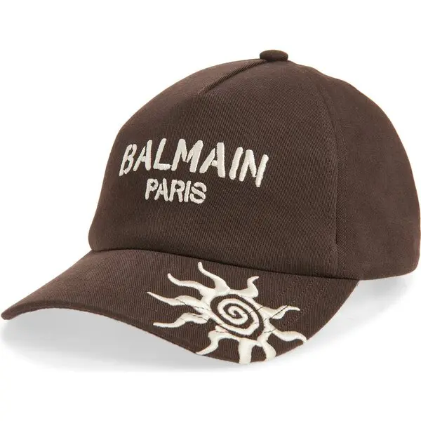 Balmain Paris Embroidered Baseball Cap - White Brown/beige