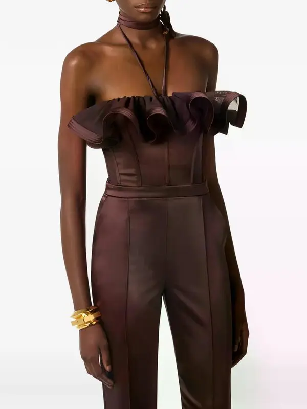Elisabetta Franchi Ruffled Off-shoulder Jumpsuit - Brown