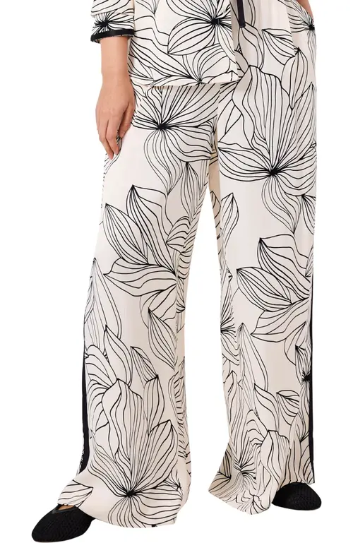 Mint Velvet Floral Print Wide Satin Trousers - Cream