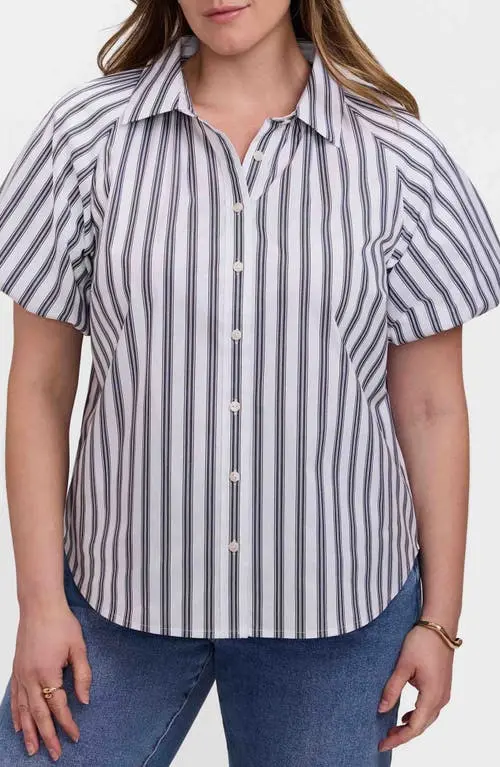 Foxcroft Paula Stripe Puff Sleeve Shirt - Black/white