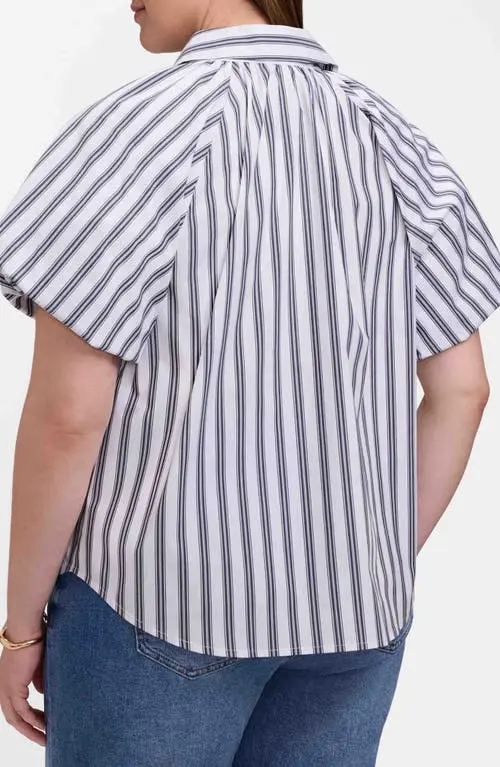 Foxcroft Paula Stripe Puff Sleeve Shirt - Black/white