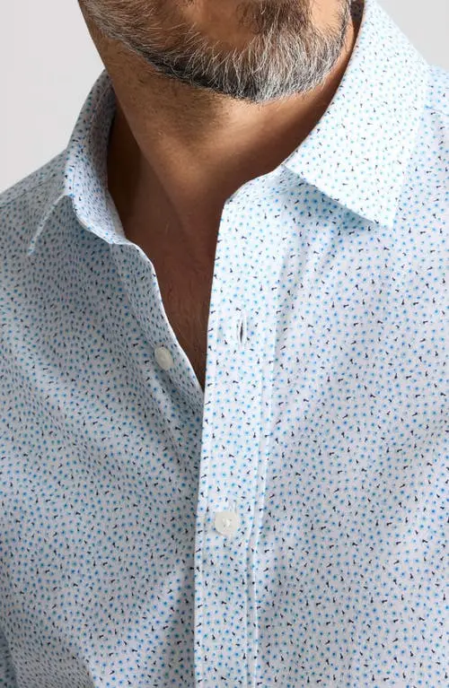UNTUCKIT Brookstone Dandelion Print Short Sleeve Performance Button-up Shirt - Blue
