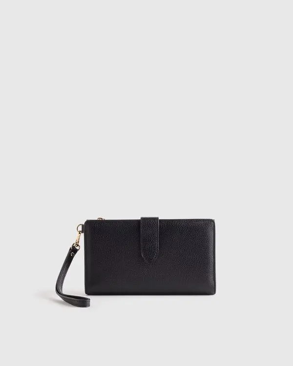 Quince Italian Leather Phone Bi-fold Wristlet - Black