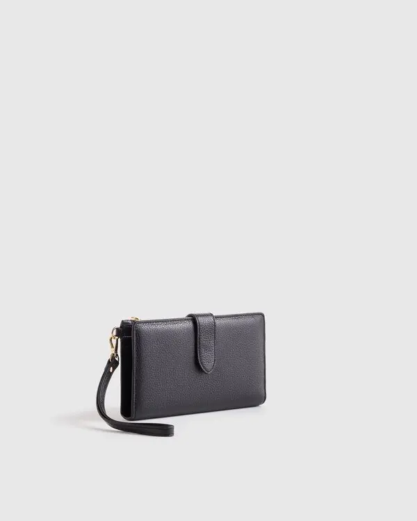 Quince Italian Leather Phone Bi-fold Wristlet - Black
