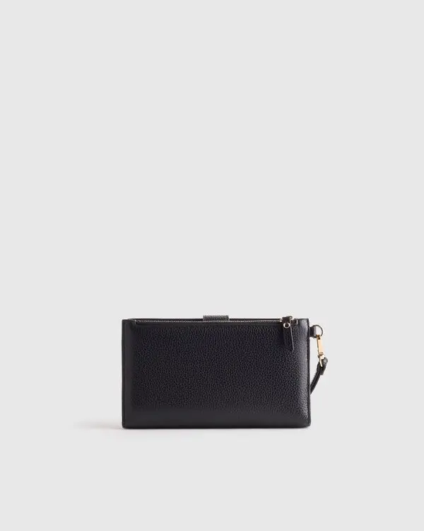 Quince Italian Leather Phone Bi-fold Wristlet - Black