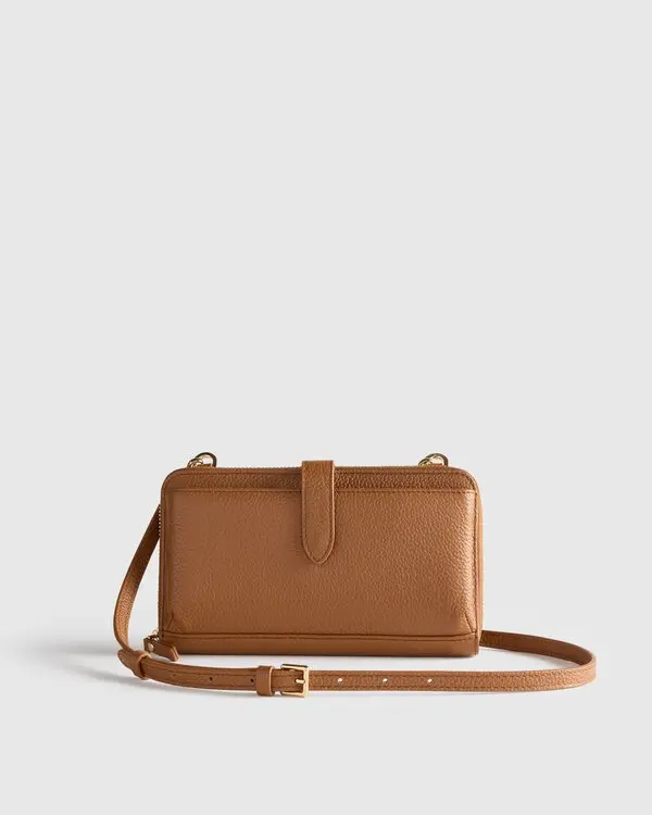 Quince Italian Leather Phone Wallet Crossbody - Cognac