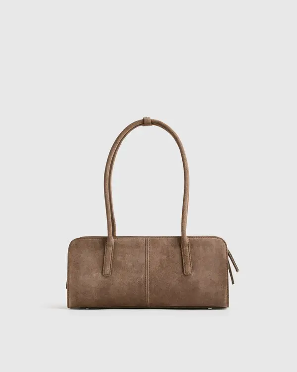 Quince Italian Suede East-west Shoulder Bag - Pebble