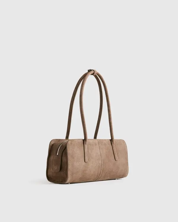 Quince Italian Suede East-west Shoulder Bag - Pebble