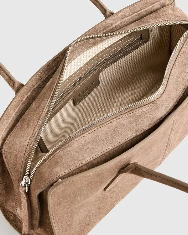 Quince Italian Suede East-west Shoulder Bag - Pebble