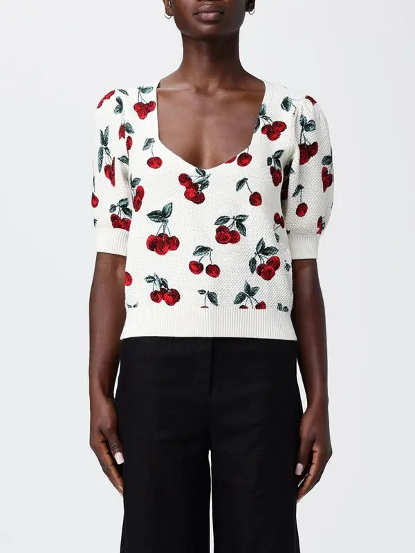 TWINSET Puff Sleeve Print Knit Top - Cherry
