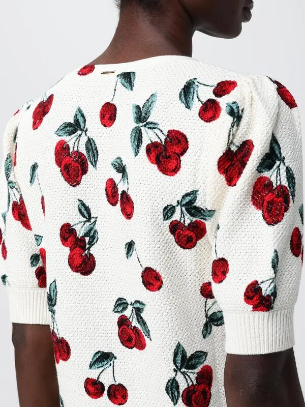 TWINSET Puff Sleeve Print Knit Top - Cherry