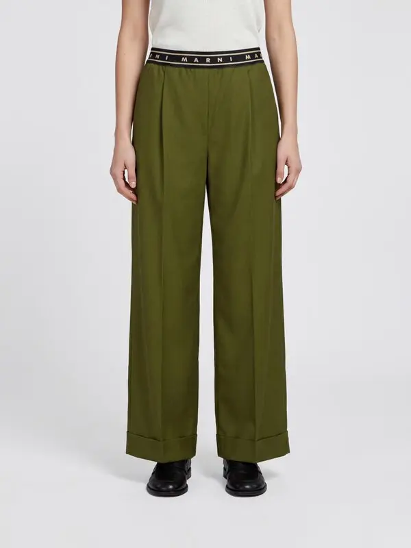 Marni Virgin Wool Palazzo Trousers - Green