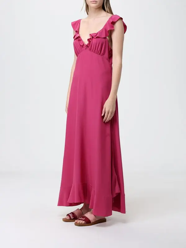 Chloé Silk Maxi Dress With Ruffled V-neck - Violet