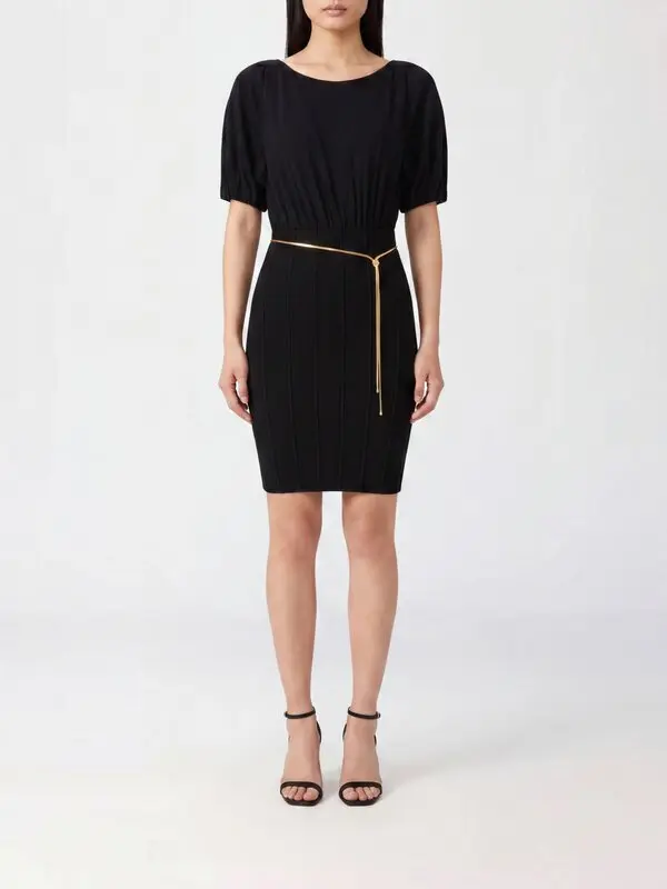 Elisabetta Franchi Midi Dress With Gold Chain Belt - Black