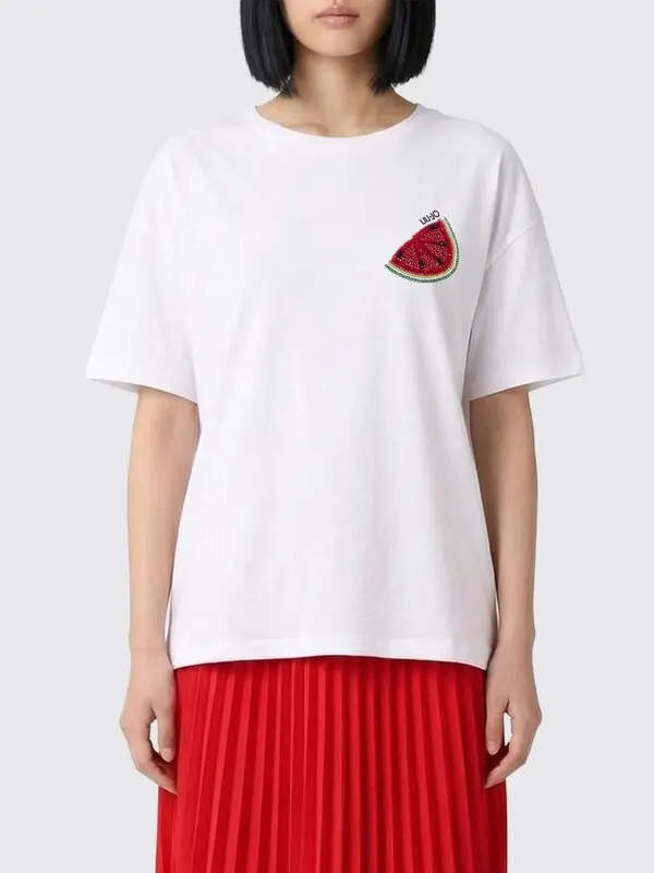 Liu Jo Cotton T-shirt With Embroidered Logo And Crystal Appliqu - Red
