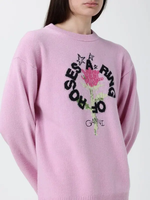 GANNI Recycled Wool Blend Crewneck Sweater With Graphic Print